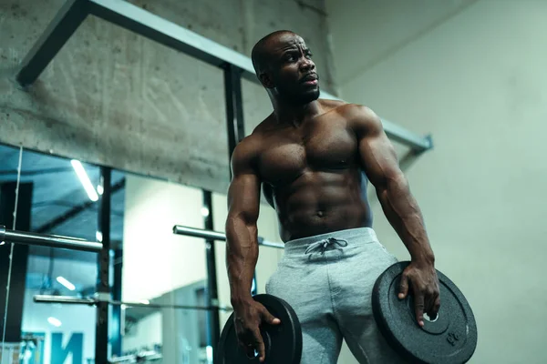 Heavyweight man training with a barbell. Bodybuilding trainer lifts ...