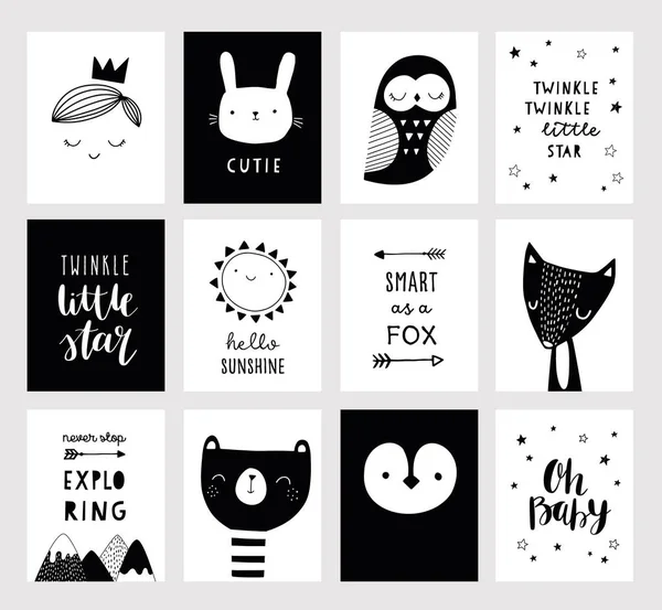 Cute Cartoon Set Posters Vector Illustration Stock Vector Image by ...