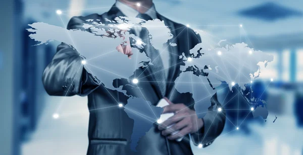 Businessman working with digital object, business globalization - Stock ...