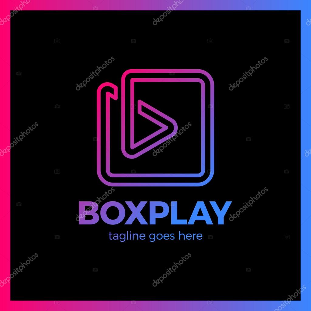 Line Play Square Logo. Box Media Triangle. Luxury, royal metal gold ...