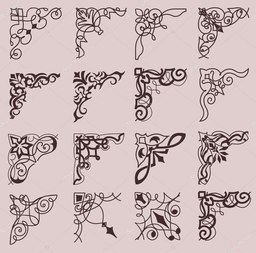 Set of ornamental corners in retro style. Vintage Design Elements Stock ...