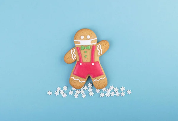 Gingerbread Boy Girl Gingerbread House Blue Background Gingerbread Man ...