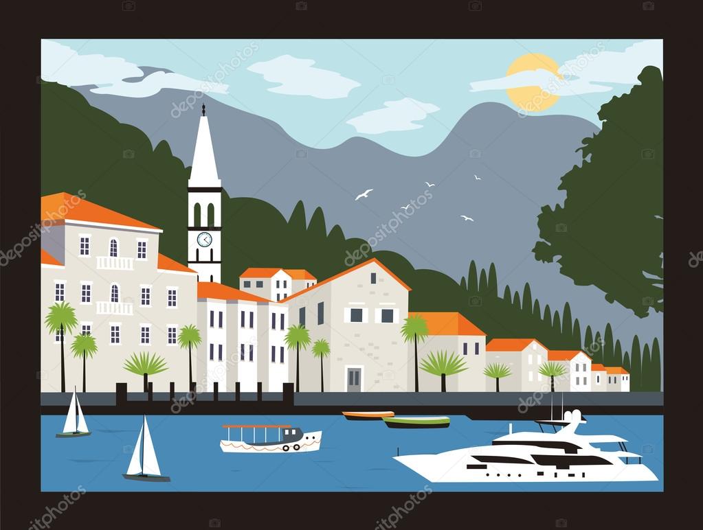 Boat floating in Montenegro — Stock Vector © Lagodka #114837384