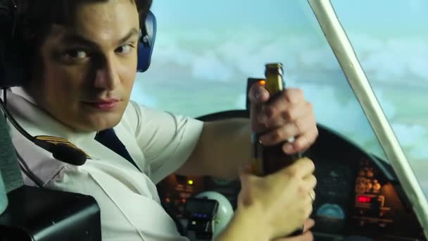 Co-pilot giving bottle of beer to airplane captain, crazy pilot ...