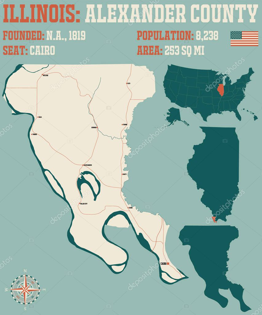 Mapa grande y detallado del condado de Alexander en Illinois, Estados ...