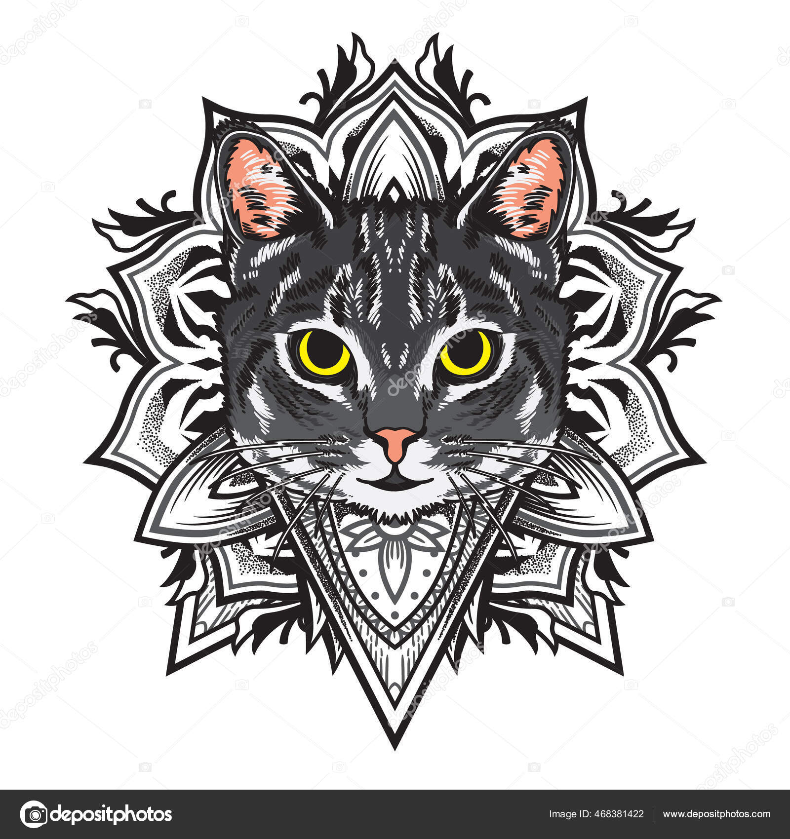 Gambar Vektor Keren Bunga Kucing Mandala Gaya Kartun Datar Cocok Vektor ...