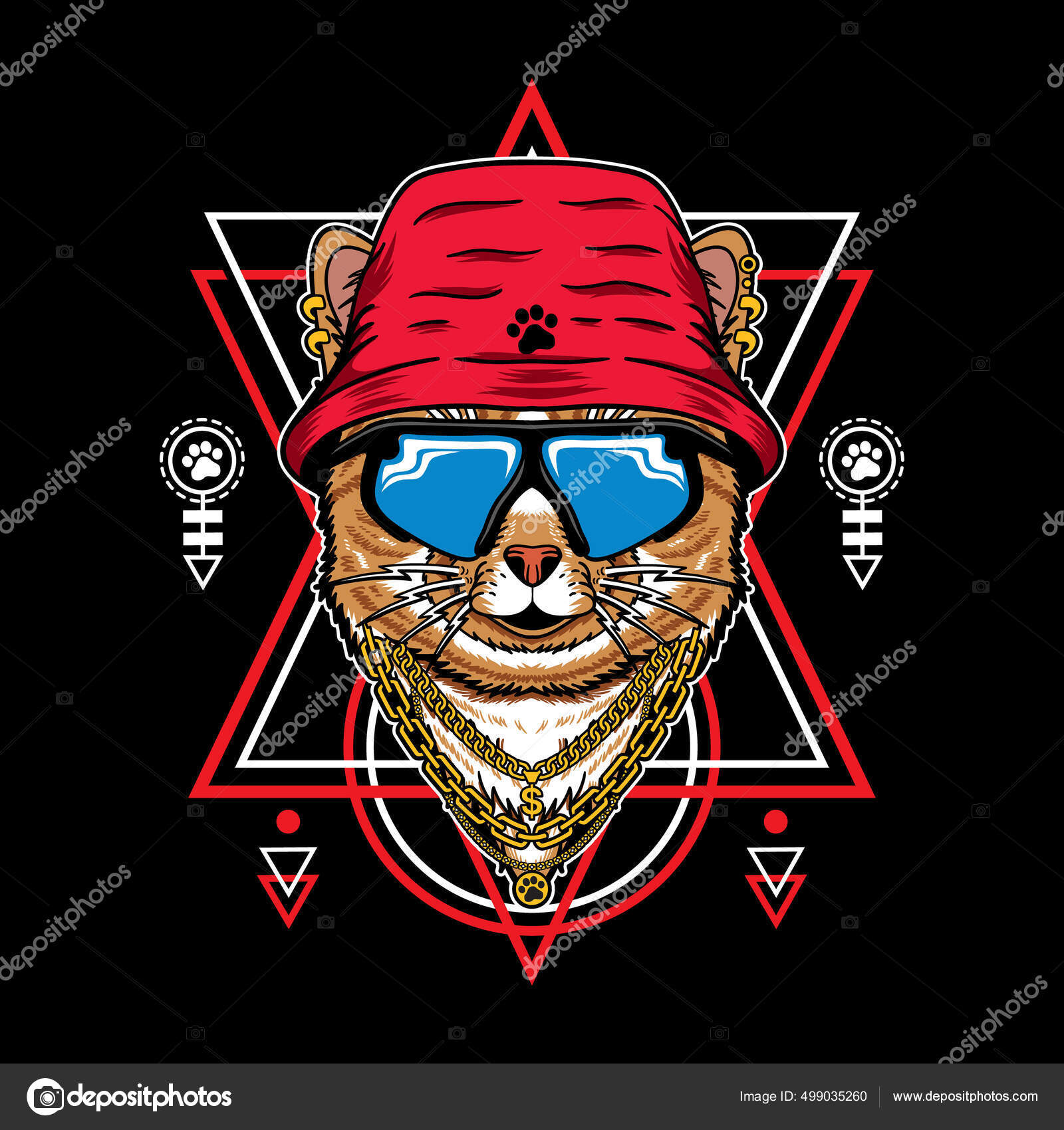 Vector Illustration Cat Cartoon Vintage Retro Hip Hop Rapper Style ...