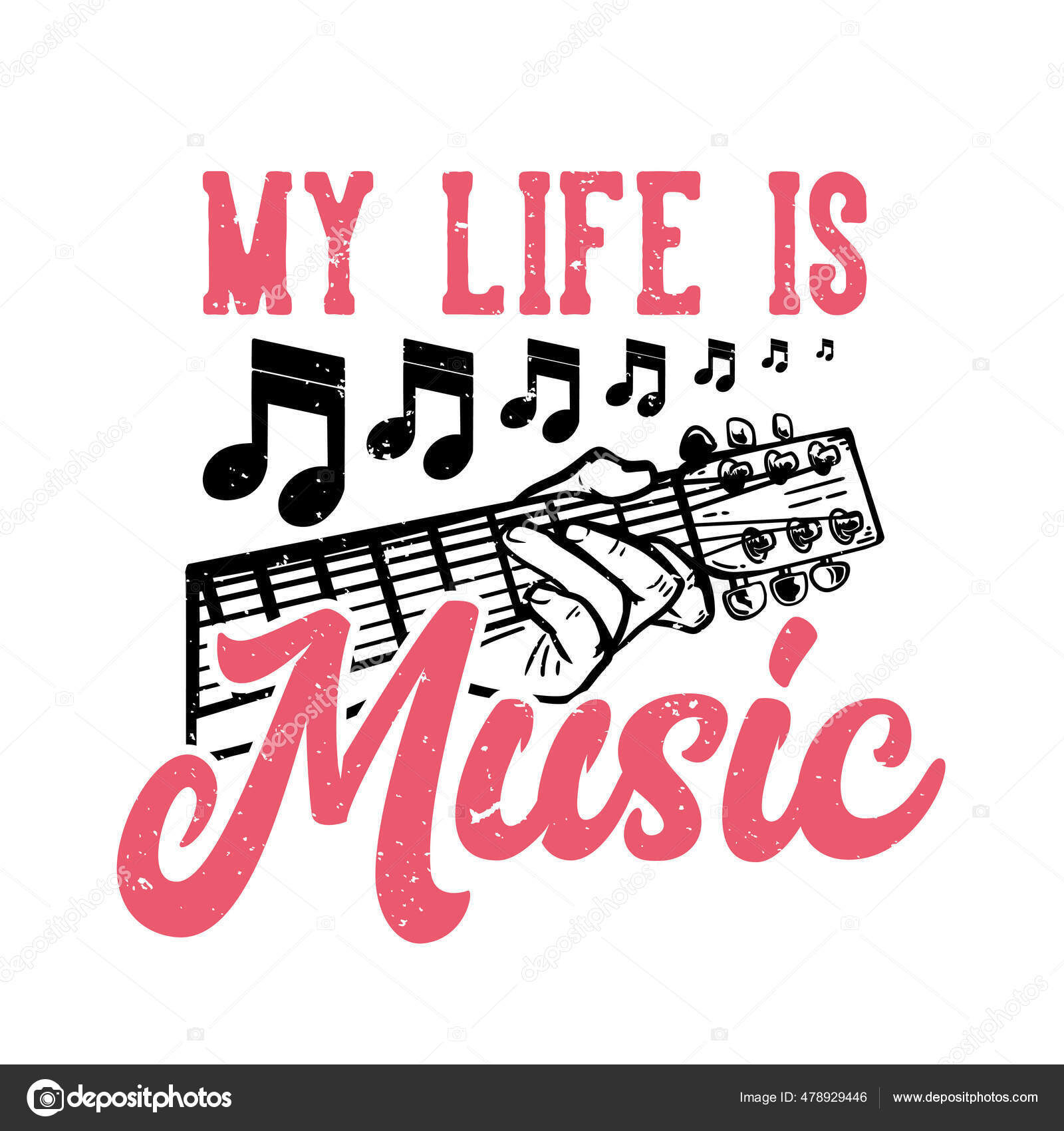 Shirt Design Slogan Typography Life Music Guitar Playing Vintage ...