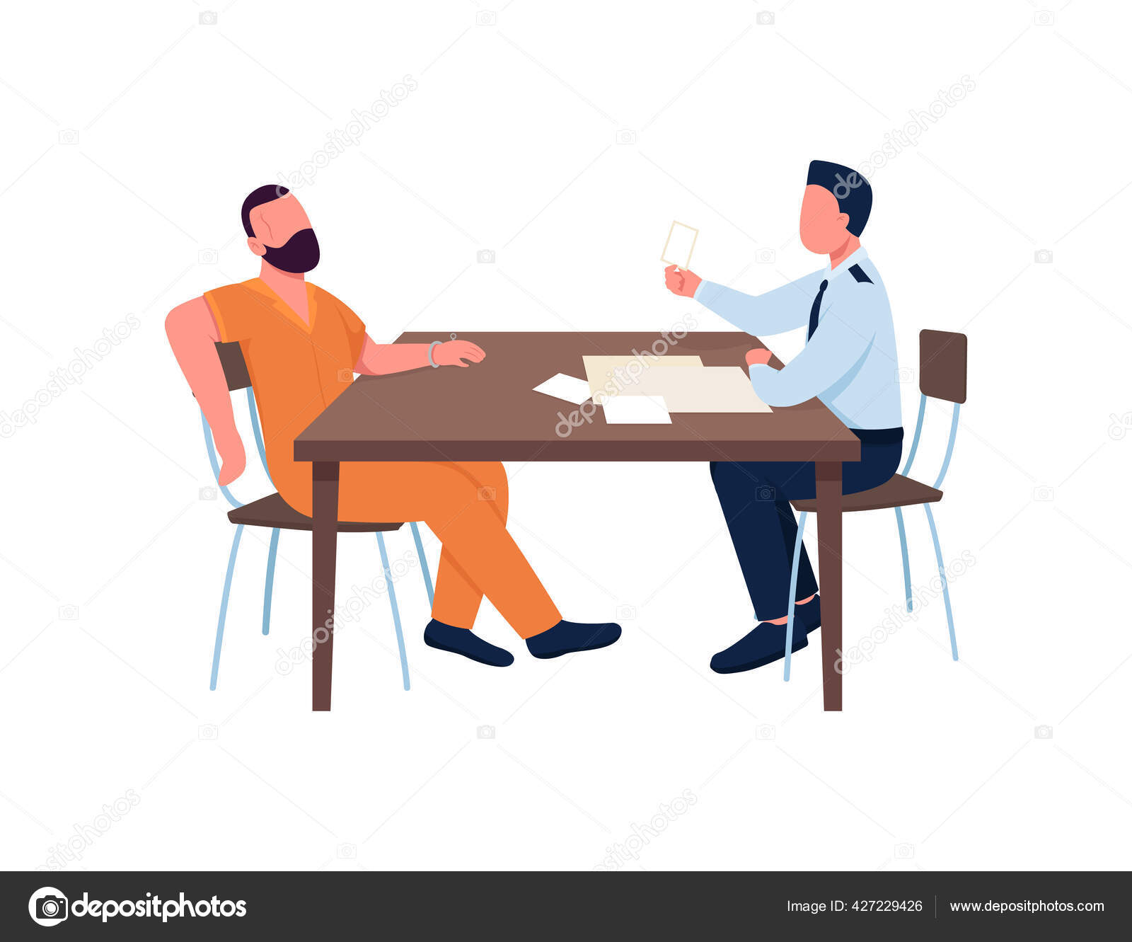 Detective Interrogating Criminal Flat Color Vector Faceless Characters ...