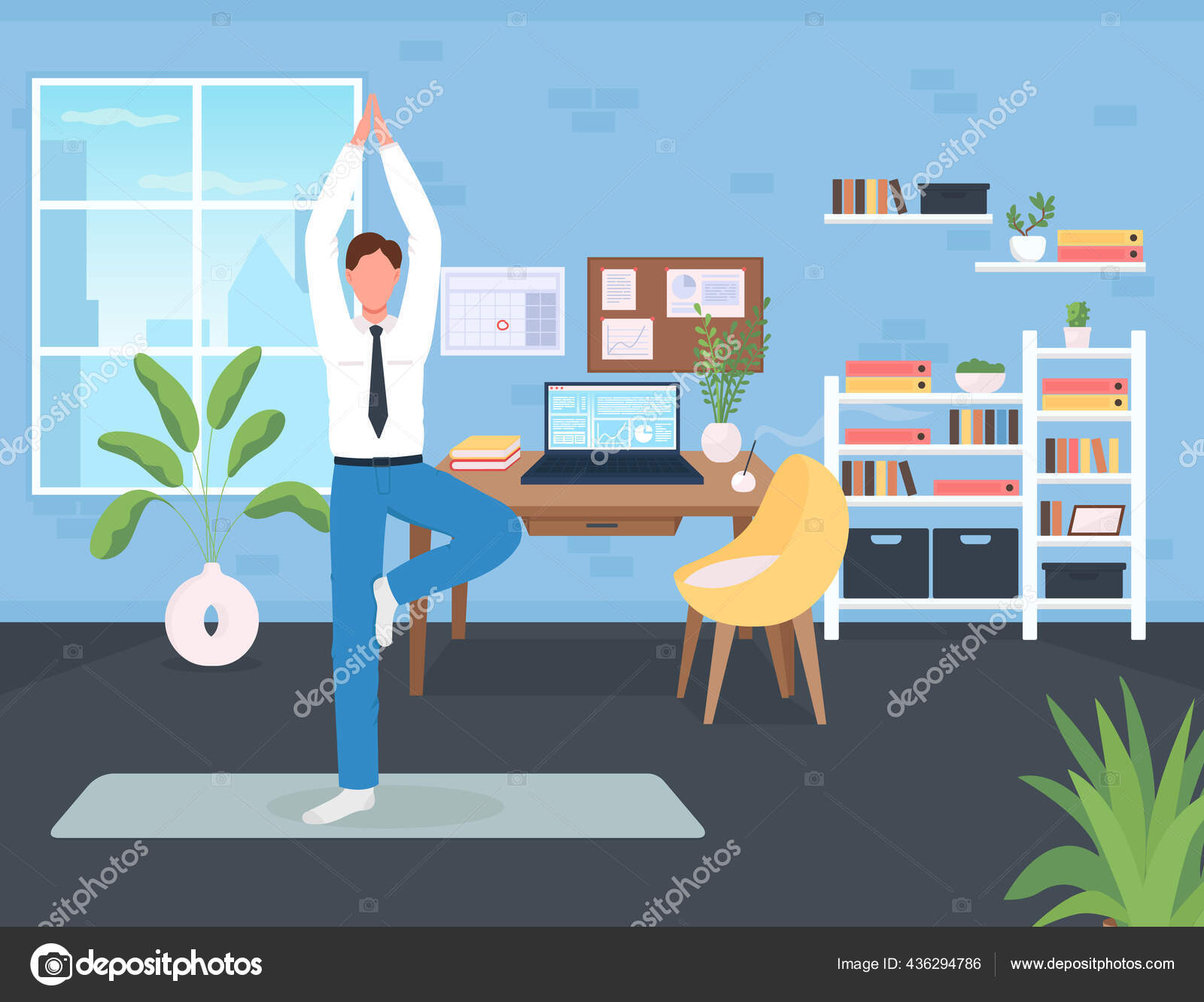 Workplace workout flat color vector illustration Stock Vector by ...