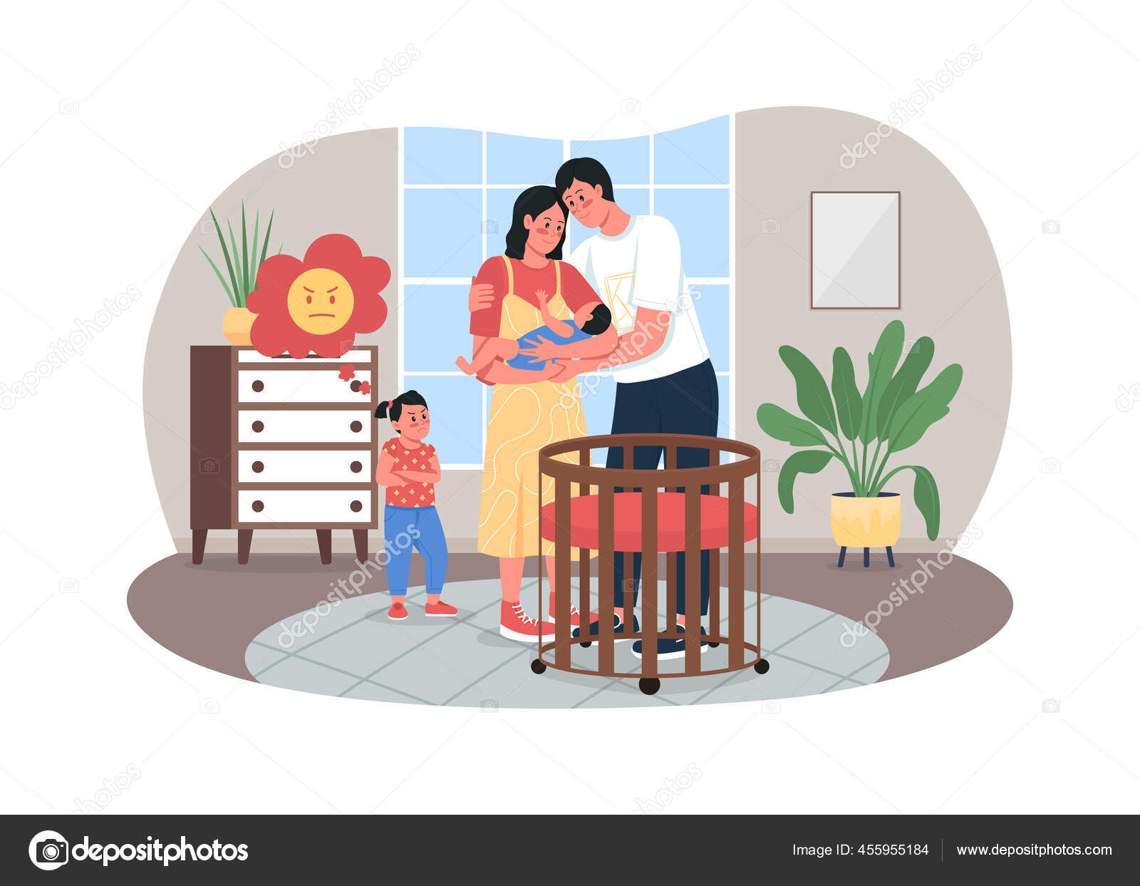 Sibling Rivalry Vector Web Banner Poster Jealous Sister Father Mother ...