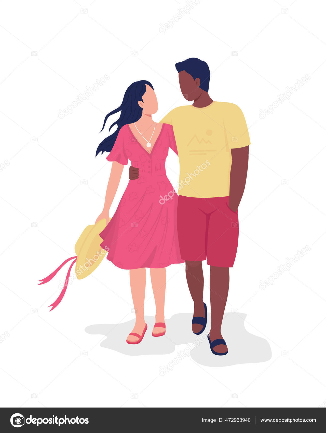 Boyfriend Girlfriend Romantic Walk Flat Color Vector Faceless ...