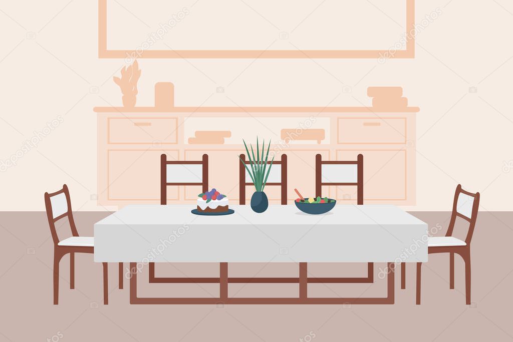 Comedor de lujo ilustración vector de color plano. Cómodo hogar ...