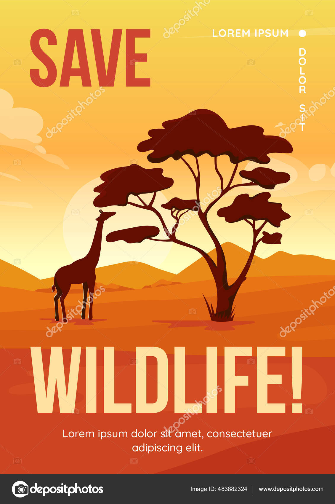 Wildlife Poster Flat Vector Template Wild Animals Habitats Protection ...