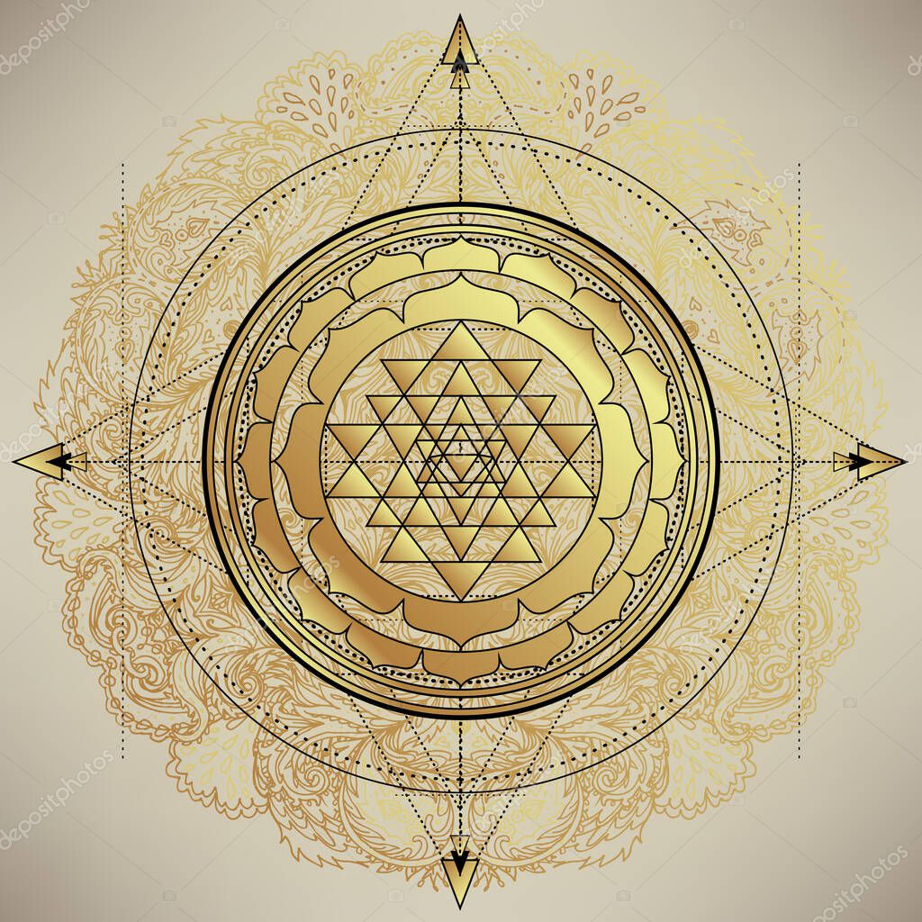 El Sri Yantra o Sri Chakra, forma de diagrama místico, escuela Shri ...