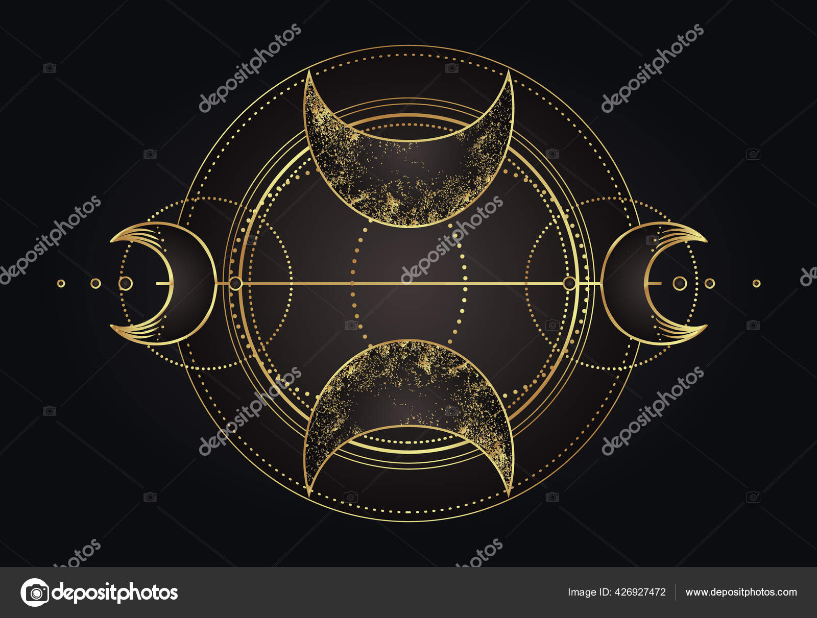 Moon magic. Triple moon pagan Wicca moon goddess symbol. Three-faced ...