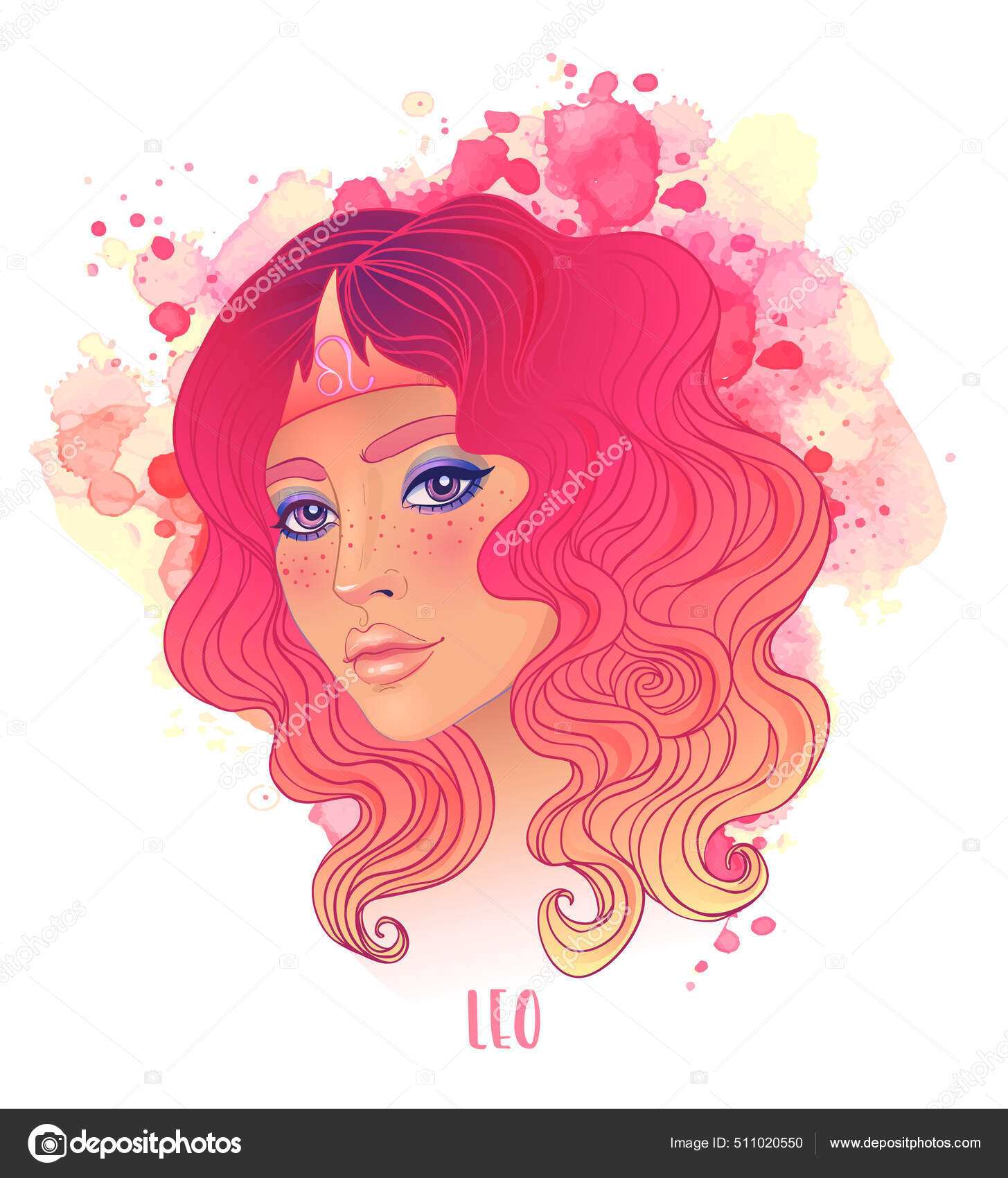 Leo Astrological Sign As A Beautiful Girl Vector Illustration Over
