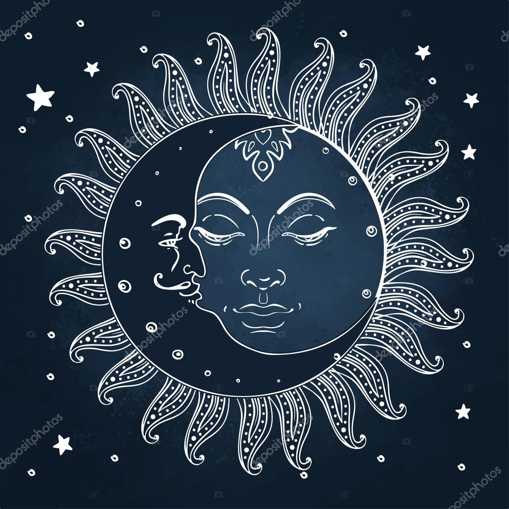 Sun and moon. Vintage engraving style. Stock Vector by ©vgorbash 80390172
