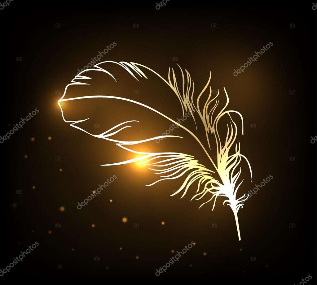 Shiny gold feather over dark background. Stock Vector Image by ...
