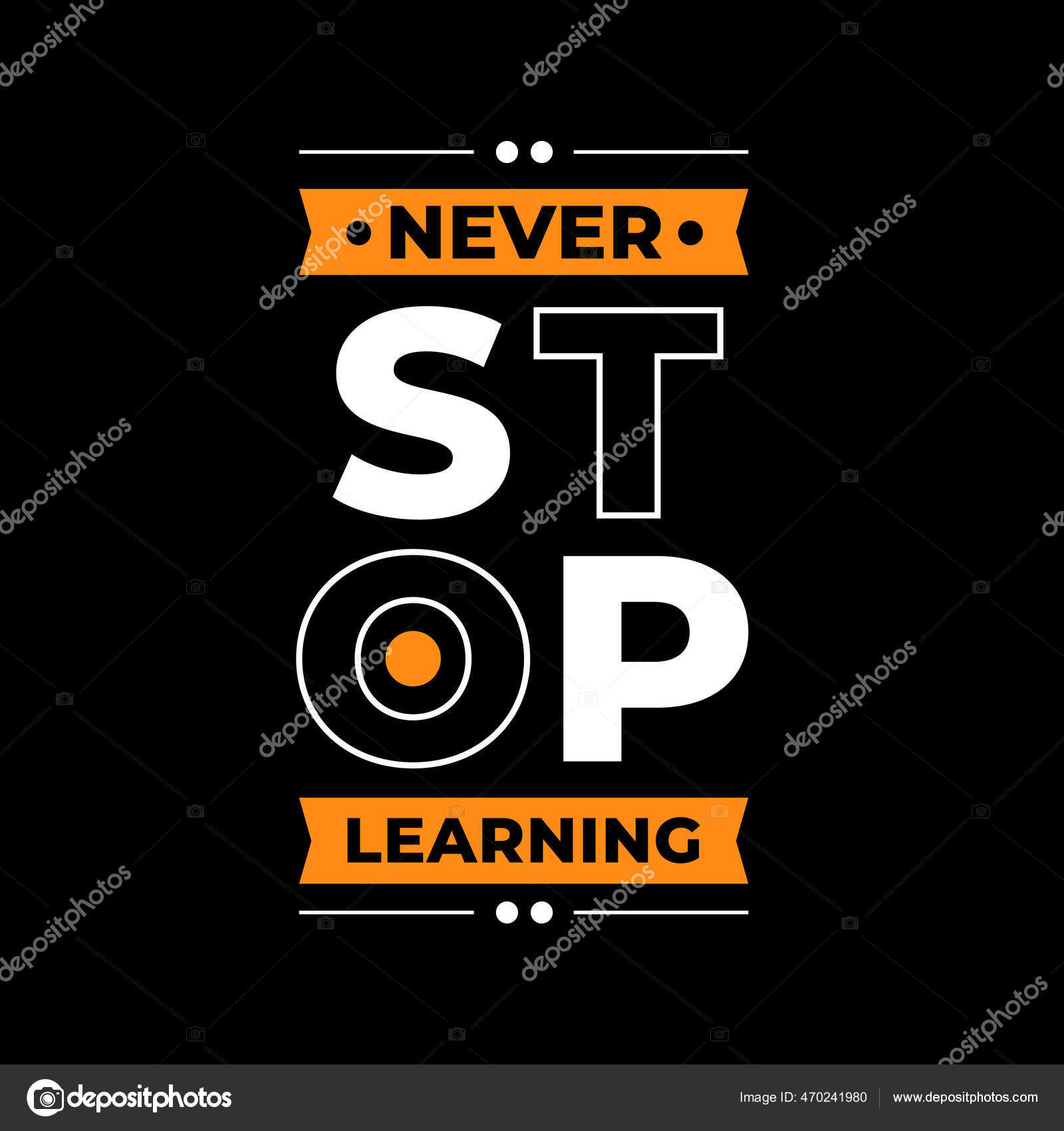 Never Stop Learning Quote Poster Design Black Background Stock Vector ...