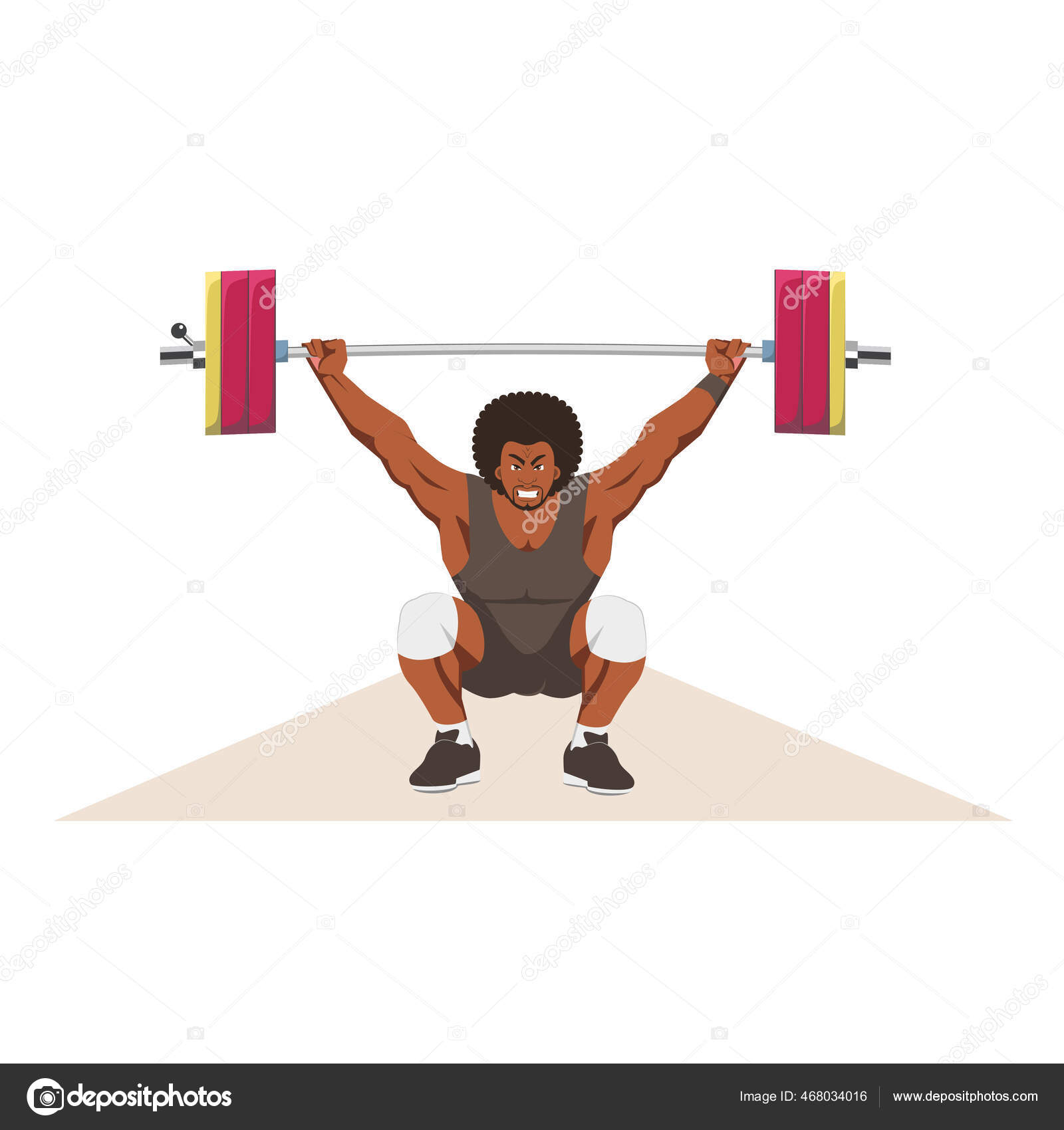 Athlete Semi Squat Position Holds Bar Both Hands Weightlifter ...