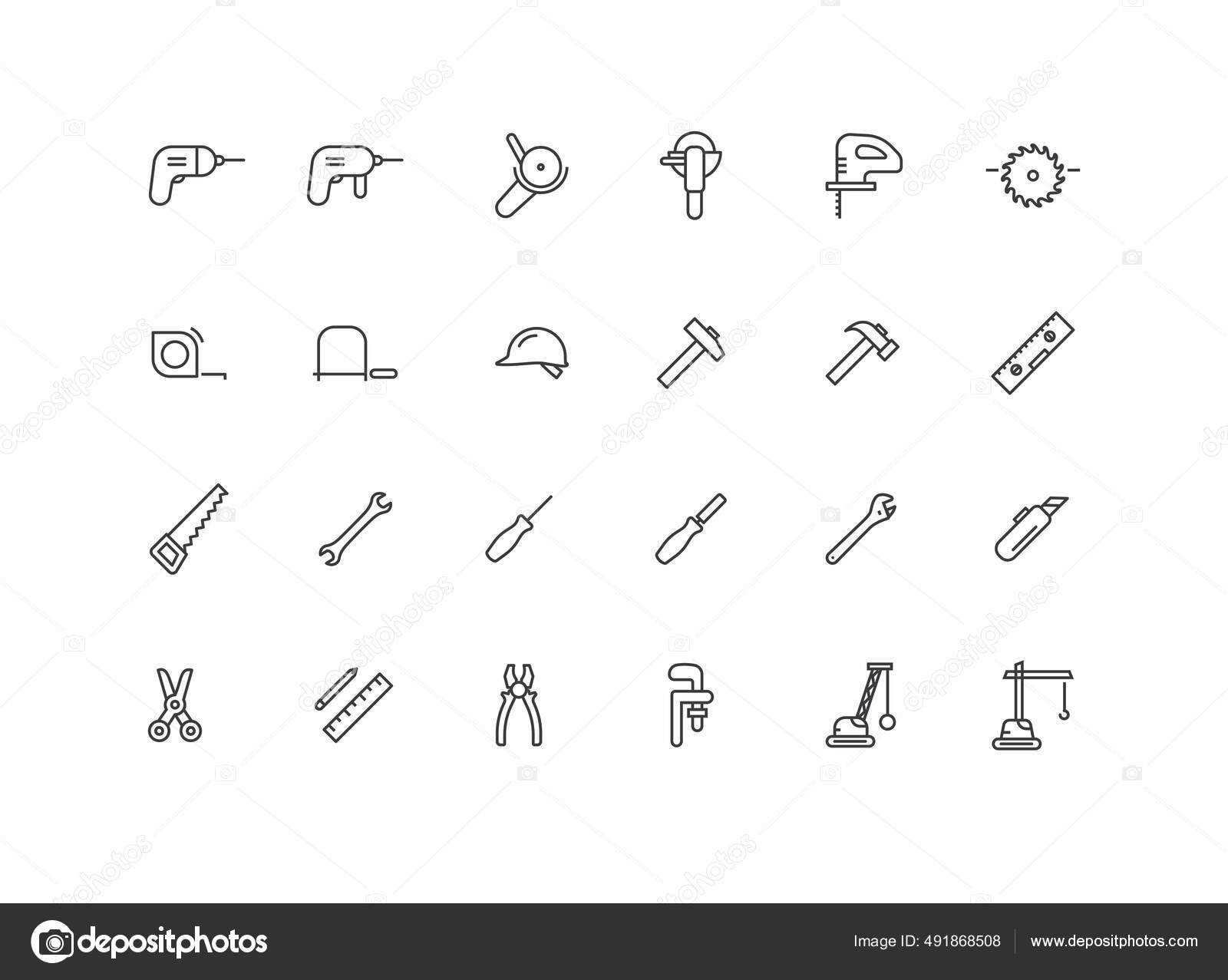 Editable Outline Vector Repair Tools Icon Set Isolated White ...
