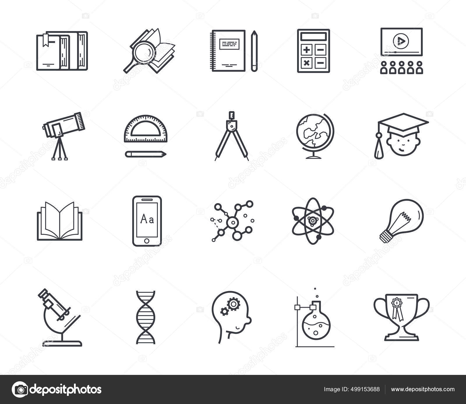 Conjunto de iconos del conocimiento y la educación. Colección de ...