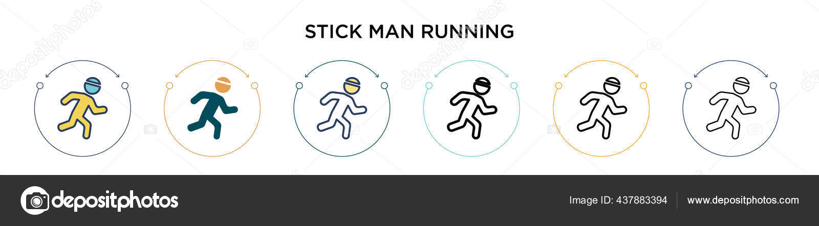 Stick Man Running Icon Filled Thin Line Outline Stroke Style Stock ...