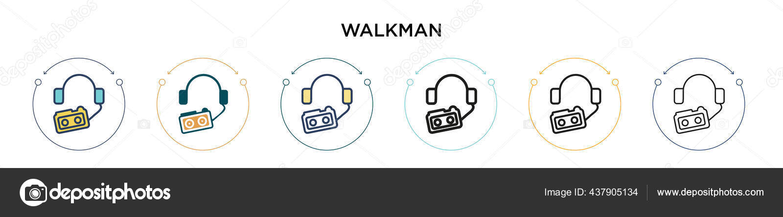 Icono Walkman Línea Llena Delgada Contorno Estilo Trazo Ilustración Vectorial Vector de stock ...