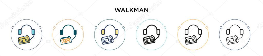 Icono de Walkman en línea llena, delgada, contorno y estilo de trazo. Ilustración vectorial de ...