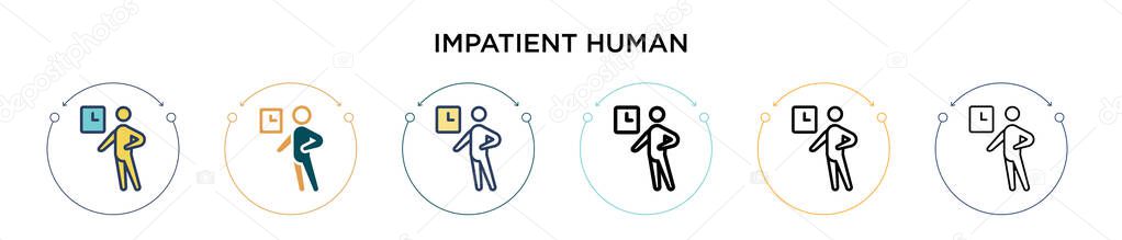 Icono humano impaciente en línea llena, delgada, contorno y estilo de ...