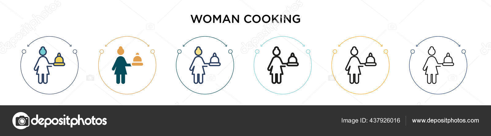 Woman Cooking Icon Filled Thin Line Outline Stroke Style Vector Stock ...
