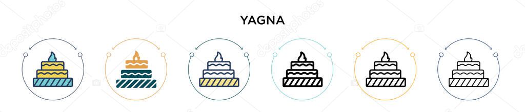 Icono de Yagna en línea llena, delgada, contorno y estilo de trazo. Ilustración vectorial de dos ...