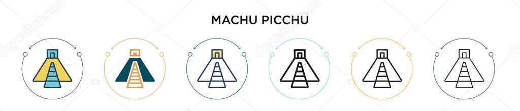 Icono de Machu picchu en línea llena, delgada, contorno y estilo de ...