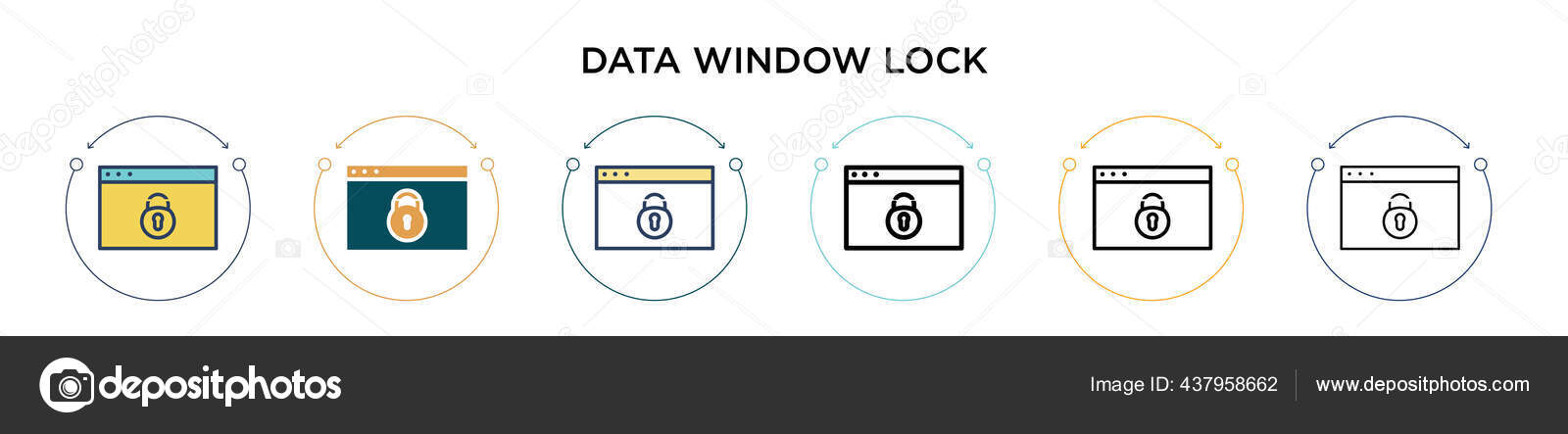 Data Window Lock Symbol Key Icon Filled Thin Line Outline Stock Vector ...