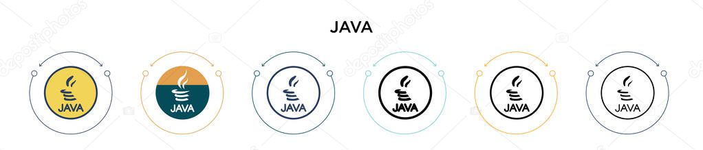 Icono de Java en línea llena, delgada, contorno y estilo de trazo ...