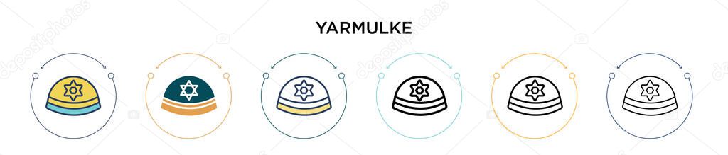 Icono de Yarmulke en línea llena, delgada, contorno y estilo de trazo ...