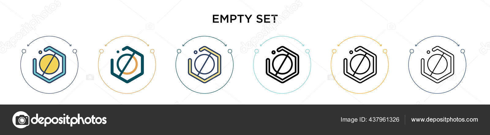 Icono Símbolo Conjunto Vacío Línea Llena Delgada Contorno Estilo Trazo ...