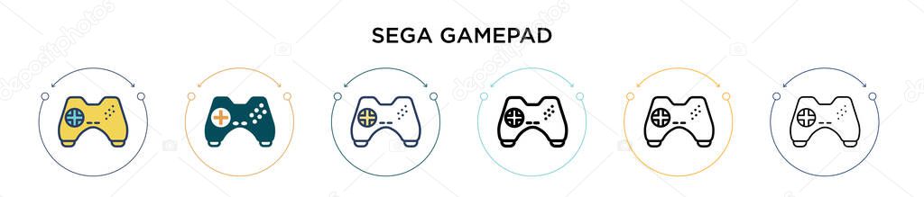 Icono de gamepad de Sega en línea llena, delgada, contorno y estilo de ...