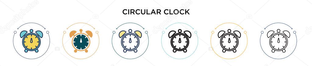 Icono de reloj circular en línea llena, delgada, contorno y estilo de ...