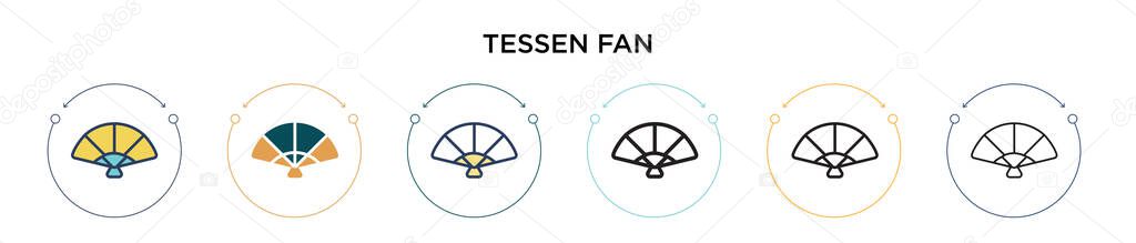 Icono del ventilador de Tessen en línea llena, delgada, contorno y ...