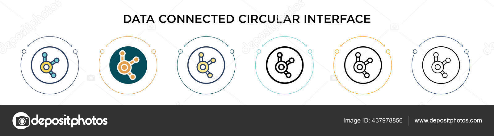 Data Connected Circular Interface Icon Filled Thin Line Outline Stroke Stock Vector Image by ...