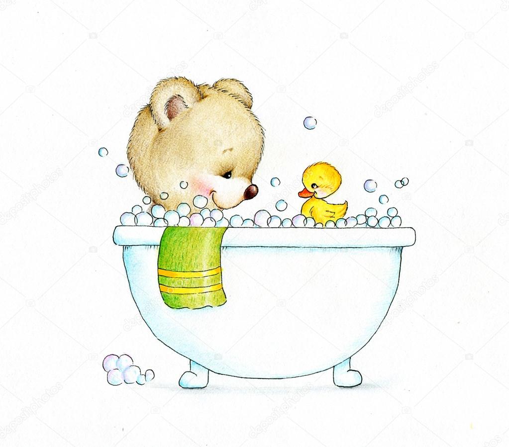 Teddy bear in a bath tub Stock Illustration by ©Tchumak #69266057