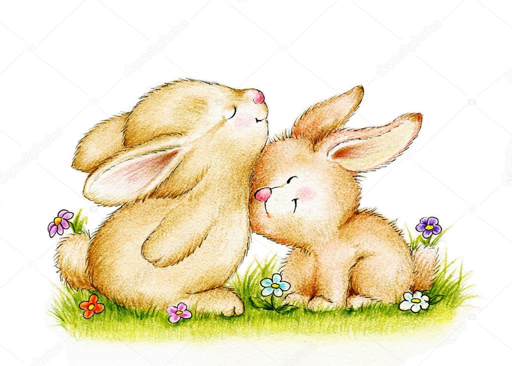 Two cute bunnies Stock Illustration by ©Tchumak #77424074