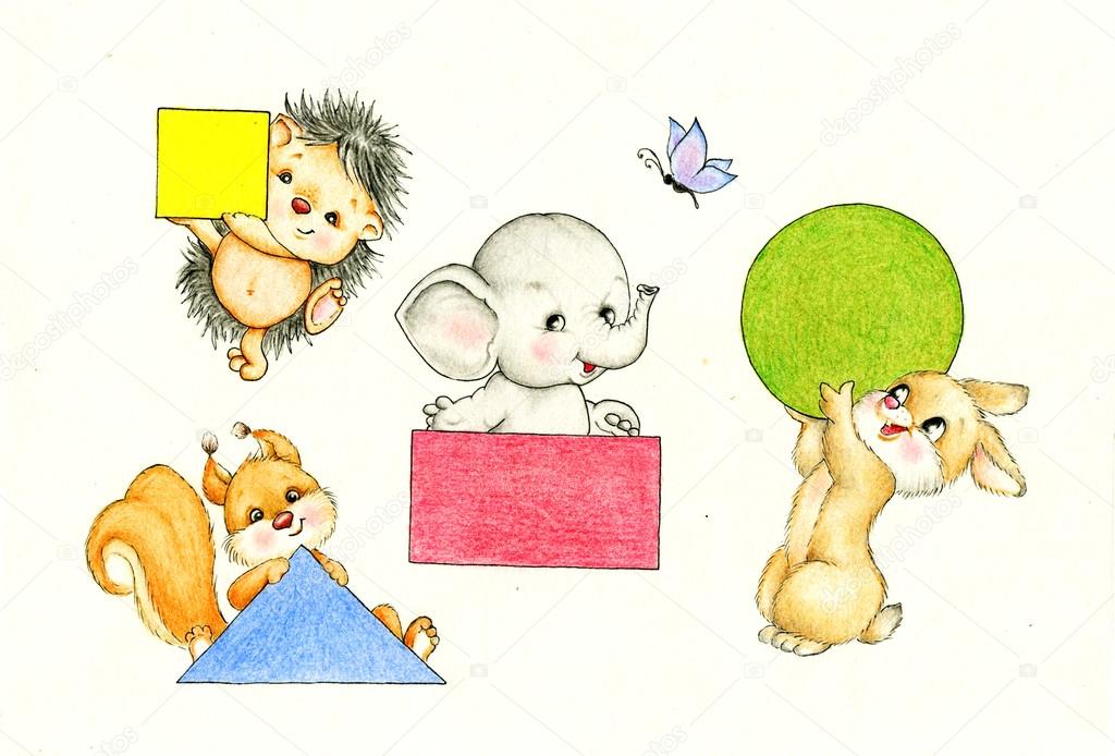 Animals holding geometric shapes Stock Illustration by ©Tchumak #97011282