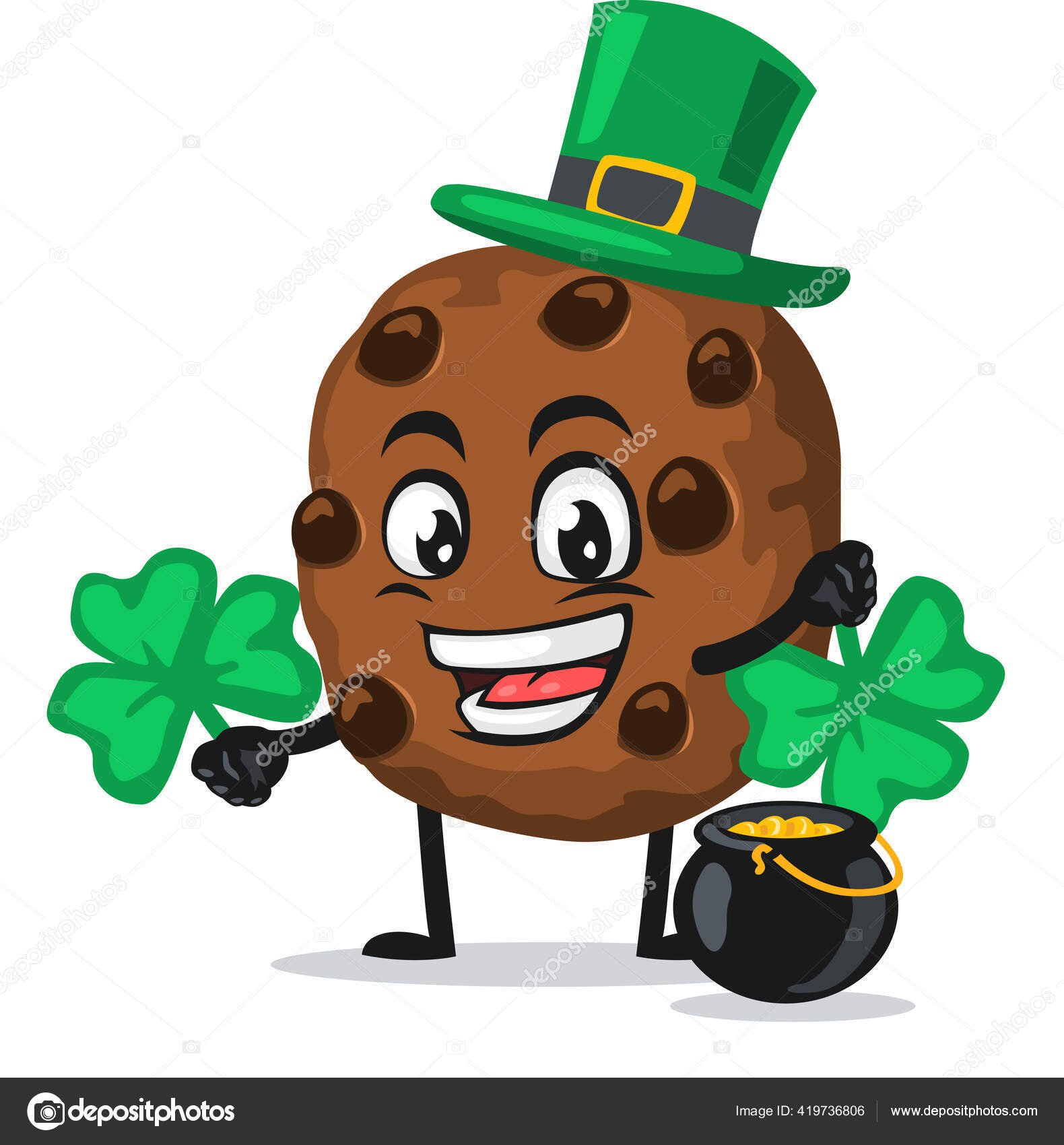 Vector Illustration Chocochips Mascot Character Wearing Shamrock Hat ...
