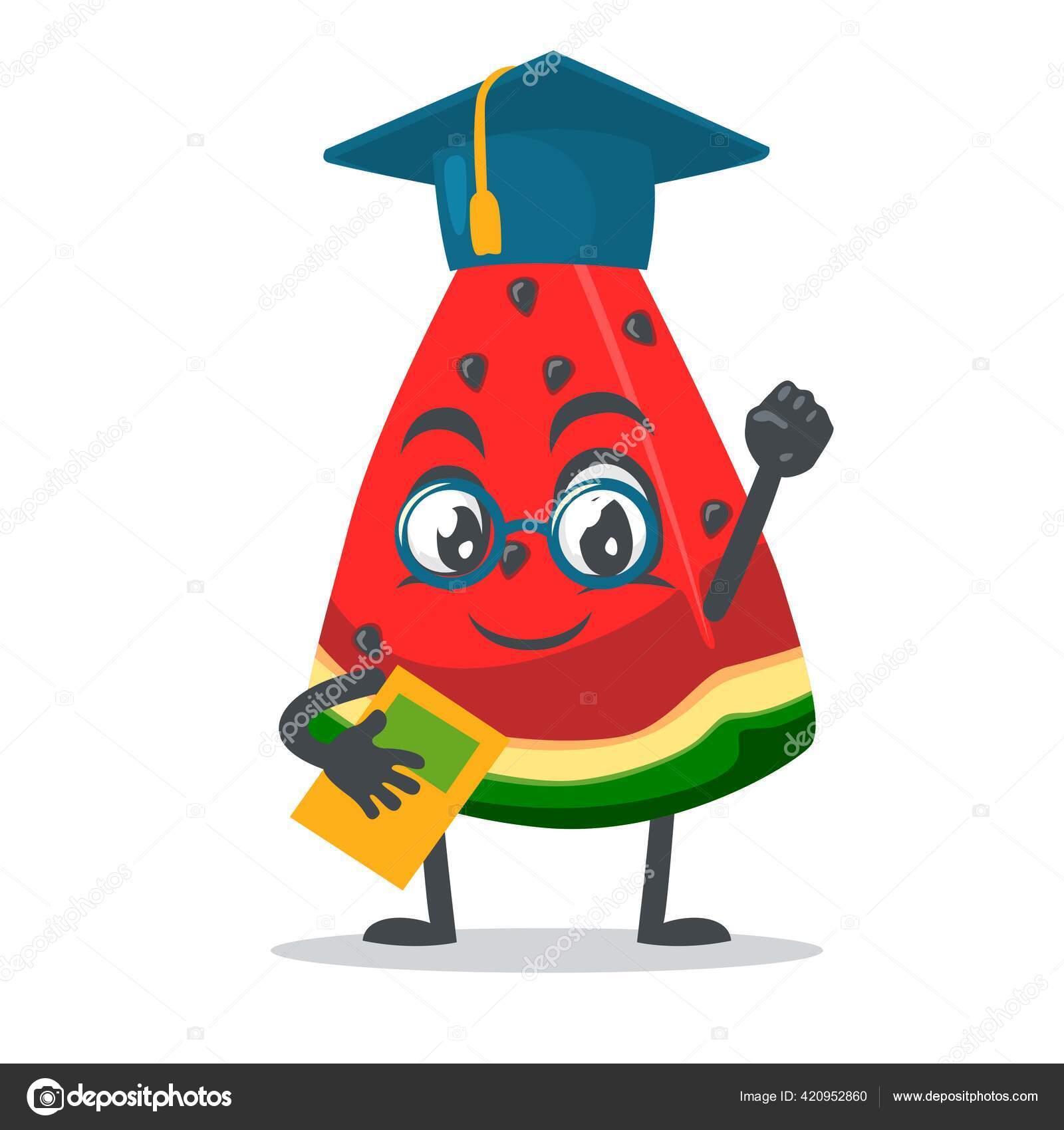 Vector Illustration Watermelon Character Mascot Graduation Hat Holding ...