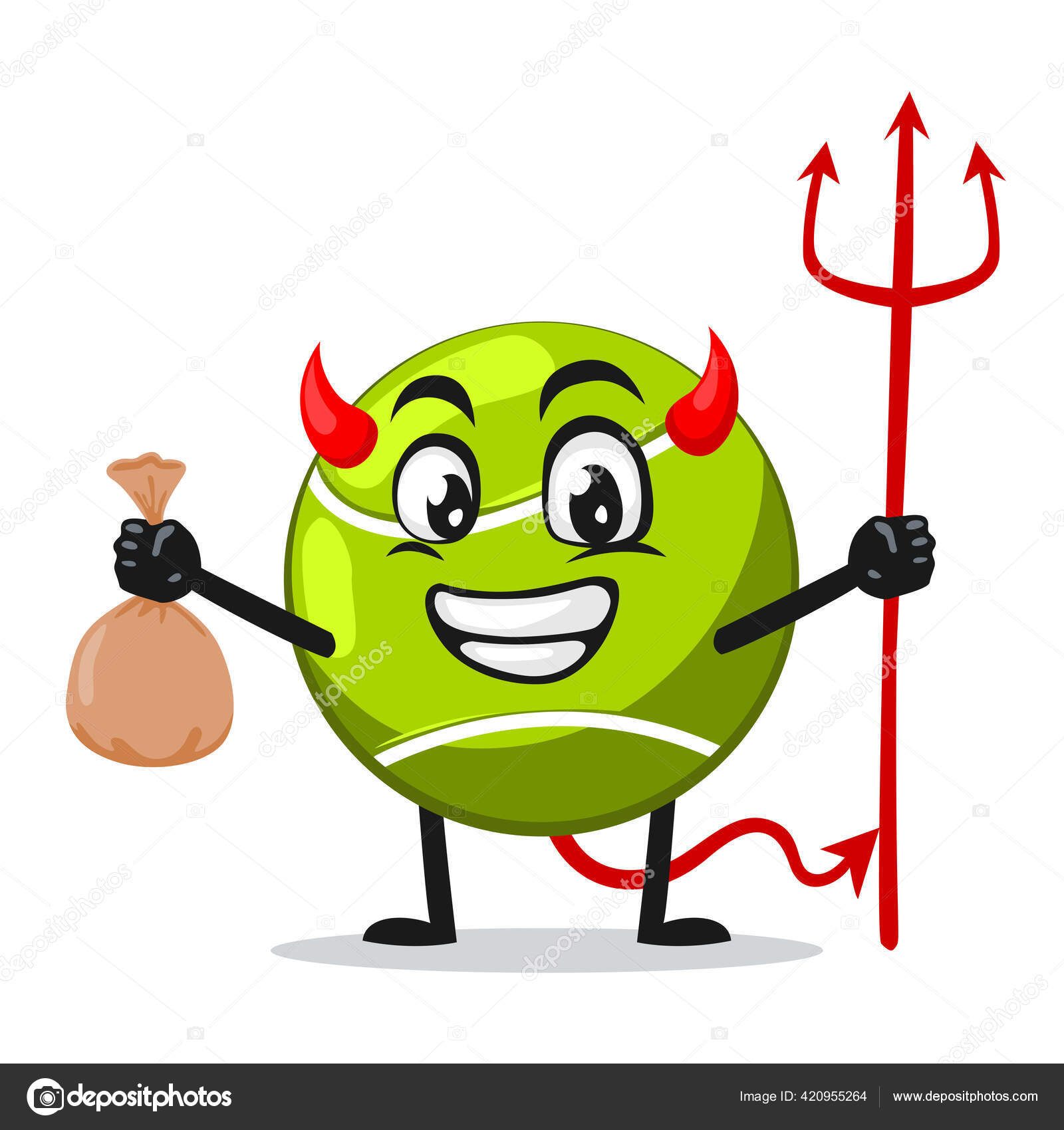 Vector Illustration Tennis Ball Mascot Character Wearing Devil Costume ...