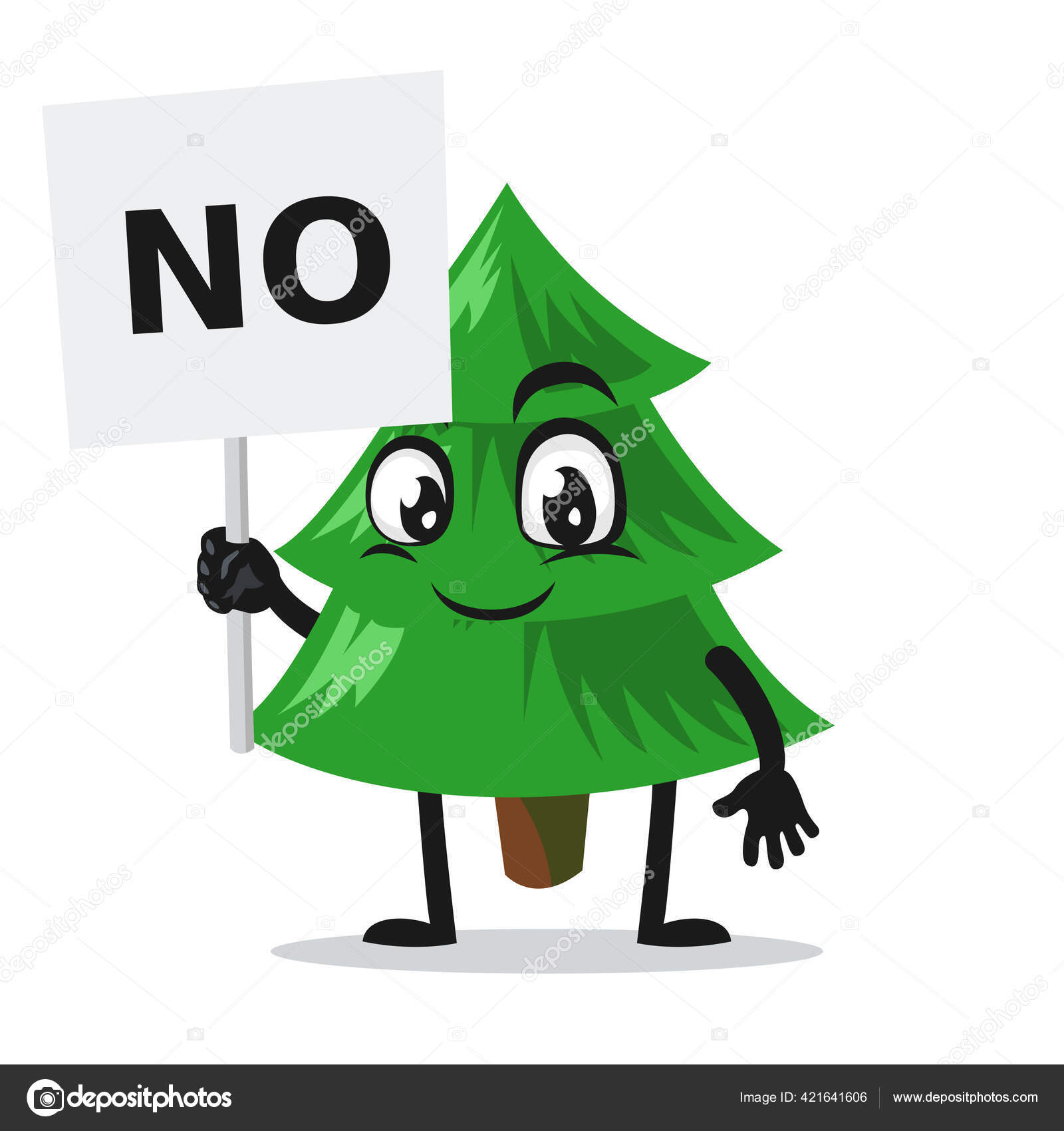 Vector Illustration Spruce Tree Mascot Character Holding Sign Says ...