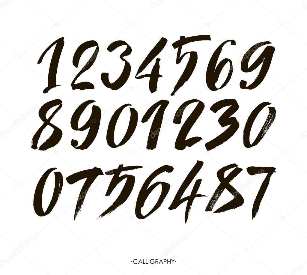 Vector set of calligraphic acrylic or ink numbers Stock Vector Image by ...